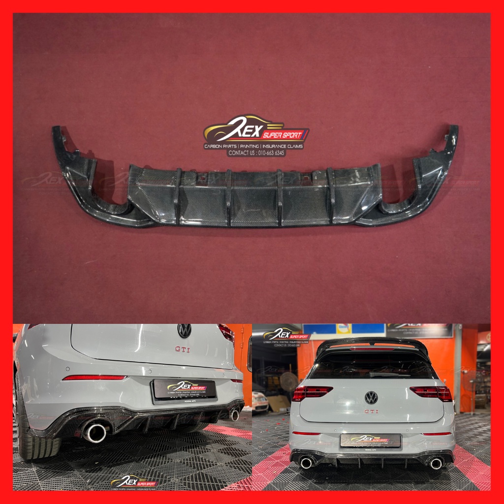 VW Volkswagen Golf Mk8 GTI R-Line Rear Diffuser Max Real Carbon Fiber ...