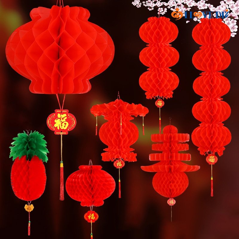 Multiple Styles Red Paper Lantern/ Waterproof Plastic Paper Honeycomb ...