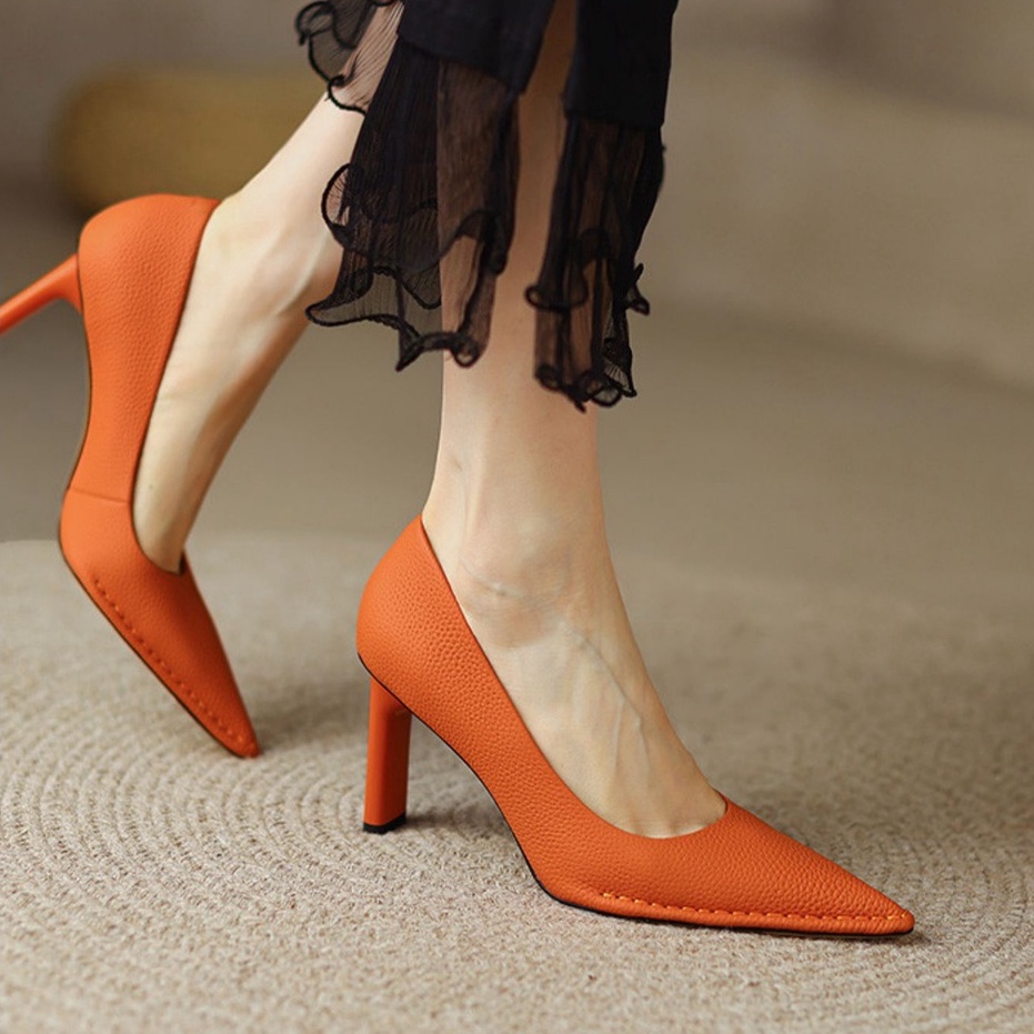 High Heels Women Pointed Toe Thick Heel Women's Shoes Temperament ...