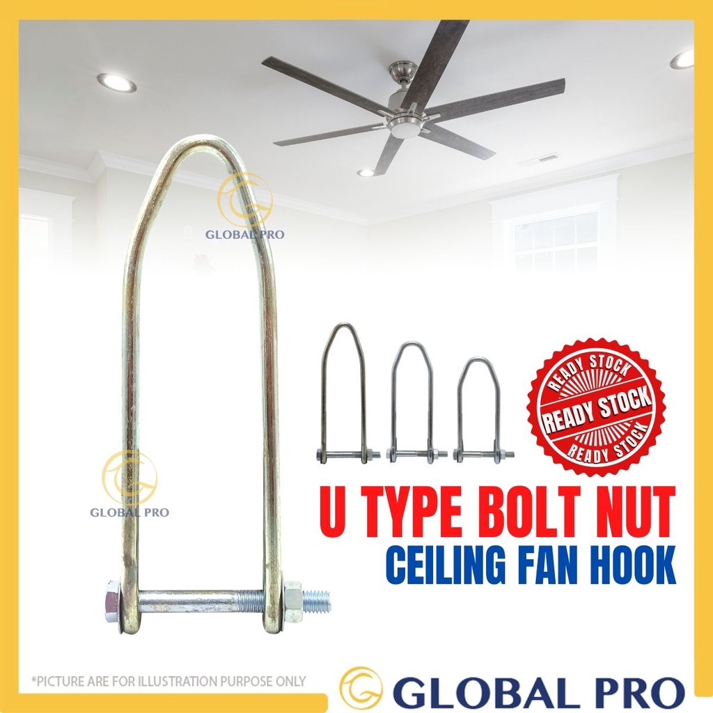 U TYPE BOLT NUT Ceiling Mount Fan Hook Kipas Siling Fan Bracket ...