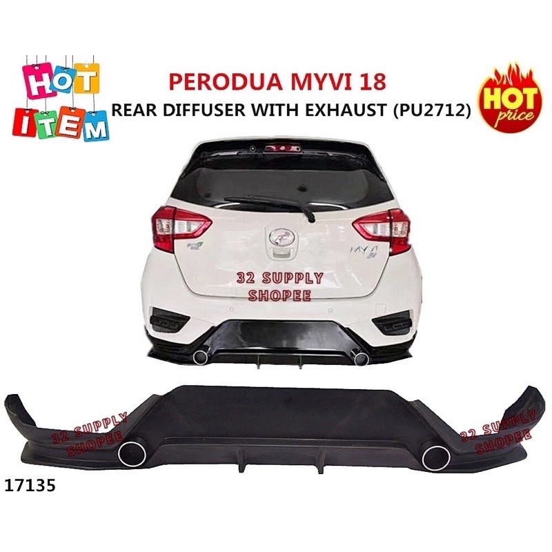 MYVI 2018 REAR DIFFUSER LIP SKIRT + EXHAUST TAIL PIPE PU4241 / MYVI ...