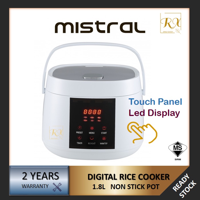 [BUBBLE WRAP] MISTRAL DIGITAL RICE COOKER 1.8L NON STICK POT MRC1800D ...