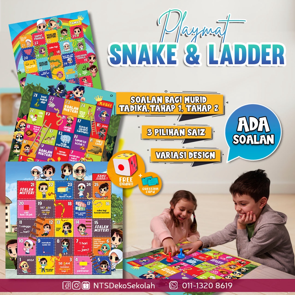 🌻FREE GIFT🌻 PLAYMAT - SNAKE AND LADDER (BESERTA SOALAN) / DAM ULAR ...