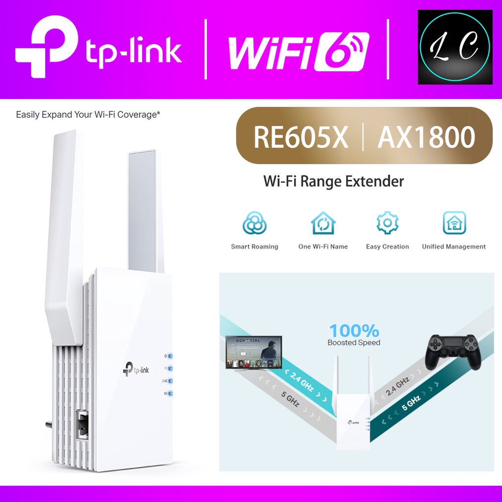 TP-LINK TL-RE605X WI-FI 6 AX1800 Dual Band 2.4Ghz + 5Ghz RANGE EXTENDER/REPEATER/WiFi Booster ...