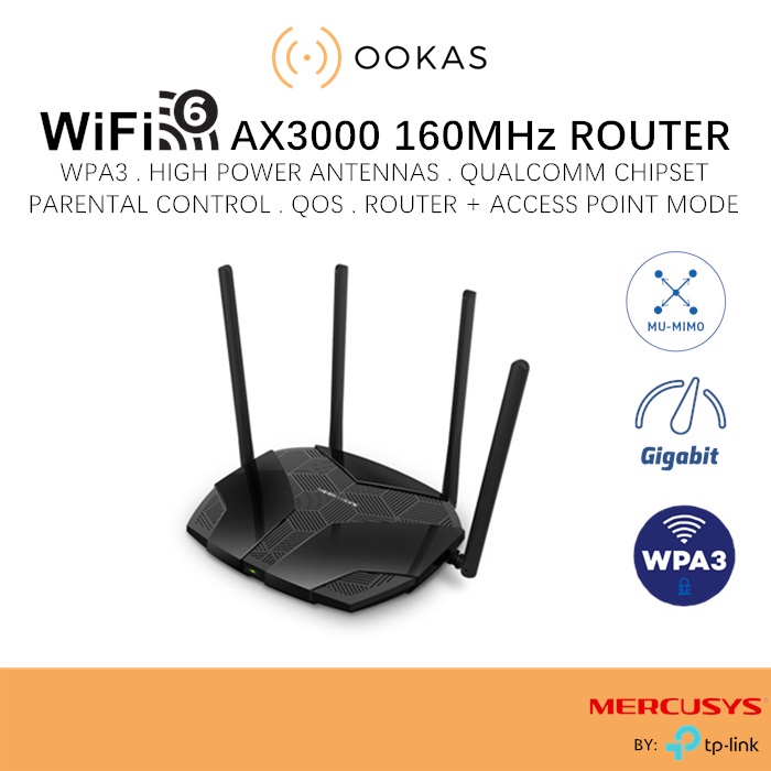 Mercusys By TP-Link MR80X AX3000 WiFi 6 160MHz Qualcomm MU-MIMO Gigabit ...