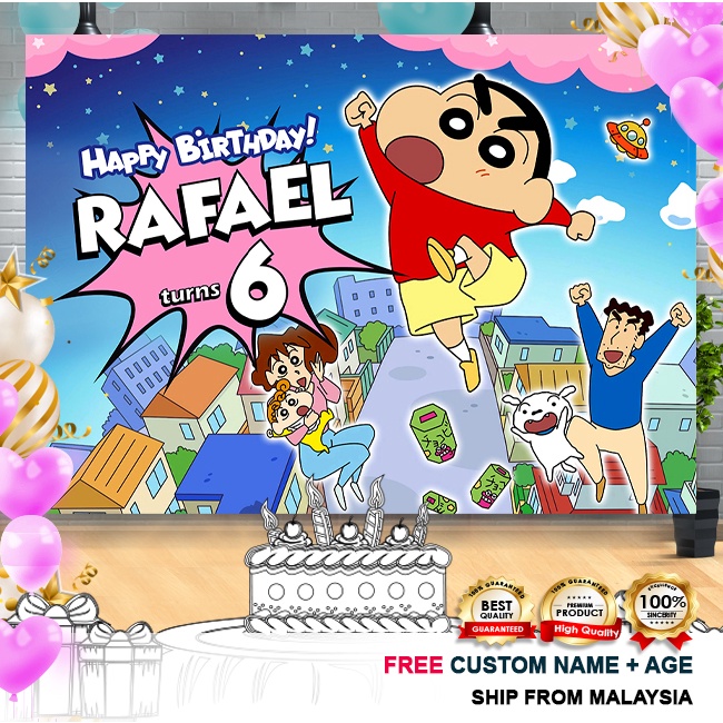 Birthday Banner / Birthday Backdrop / Hari Jadi - Shin-Chai / Crayon ...