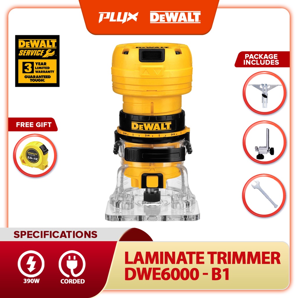 Dewalt DWE6000-XD 390W 6mm Collet Laminate Trimmer | Shopee Malaysia
