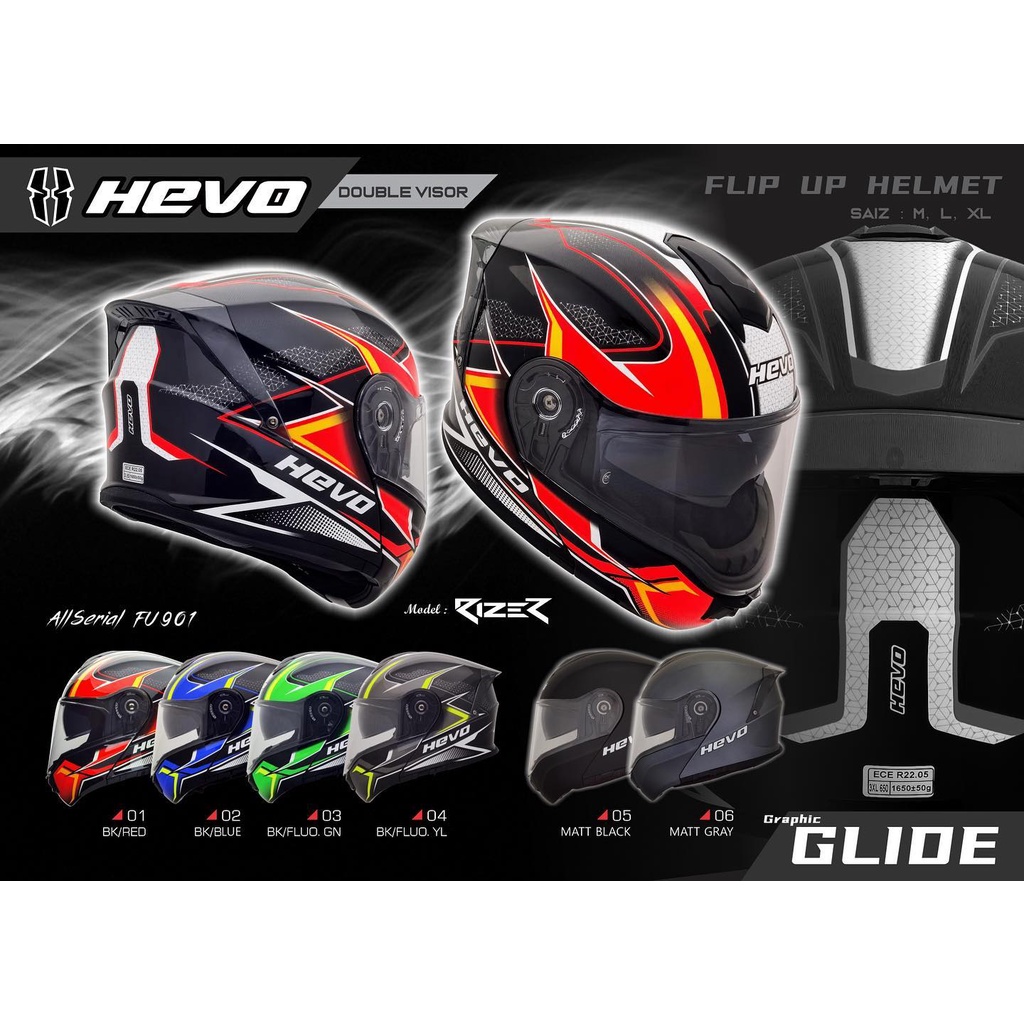 Helmet HEVO FU901 BLACK PANTHER Flip Up Modular Plain/ Design (dual ...