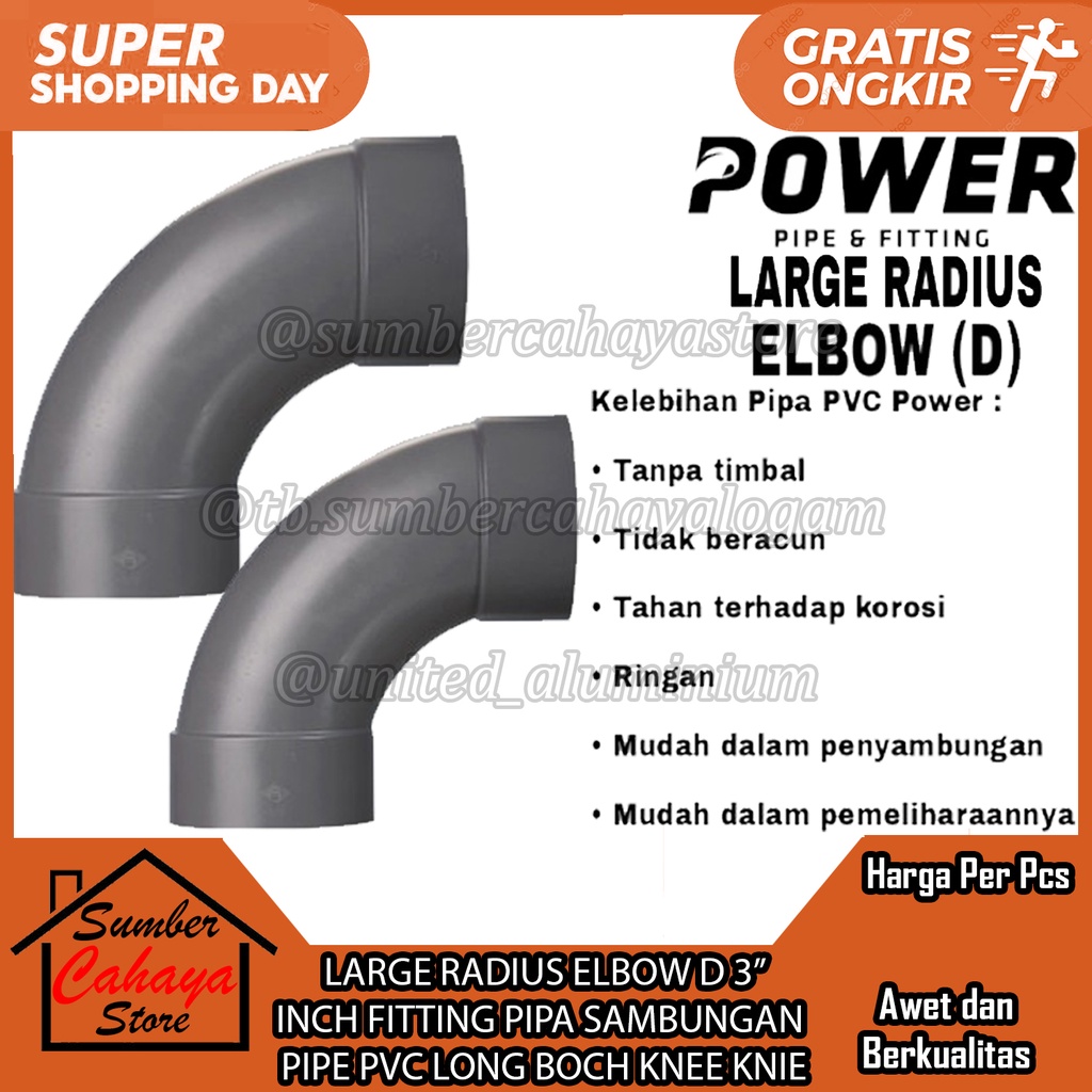 Knie POWER LARGE RADIUS ELBOW D 3" INCH PIPE Fittings PVC PIPE ...