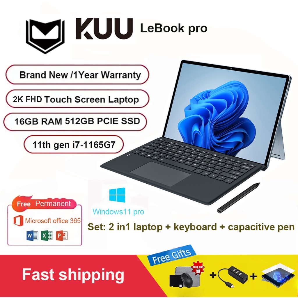 KUU 2-In-1 Laptop Touchscreen LeBook II 2K Screen 16GB RAM 512GB SSD ...