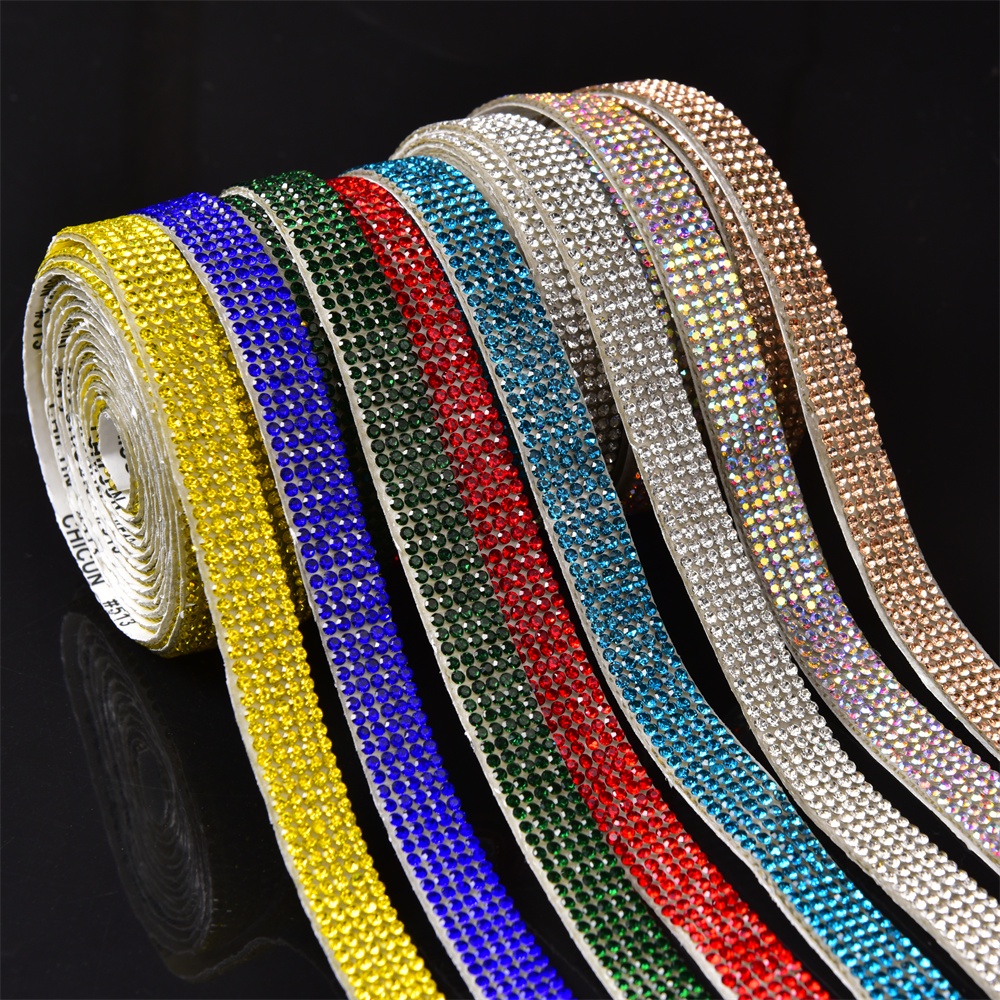 1 Meter Arranged Motif Colorful crystal Self Adhesive Rhinestone Tape ...