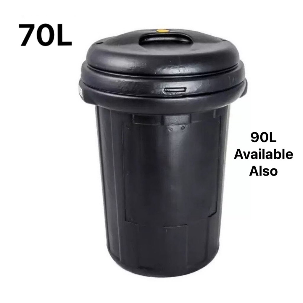 Mapo 70L Heavy-Duty Black Big Fibre Fiber Dustbin Rubbish Bin Pail With Cover Tong Sampah Hitam ...