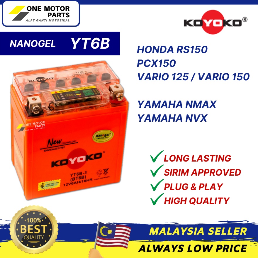 Warranty Nanogel Battery YT6B utk Honda RS150 / PCX150 / Vario 125 ...