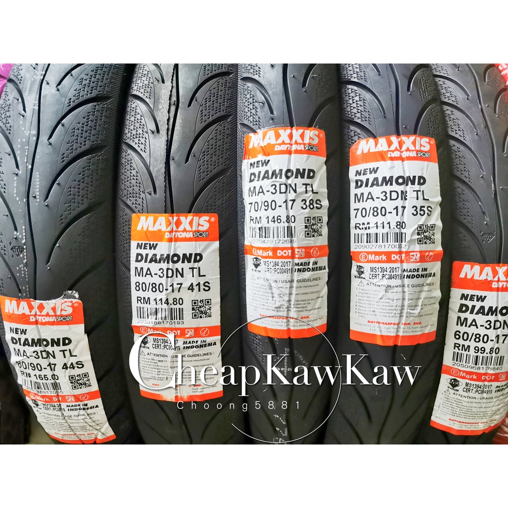 TYRE TAYAR MAXXIS NEW DIAMOND MA-3DN ( TUBELESS ) 60/80-17 / 70/80-17 ...