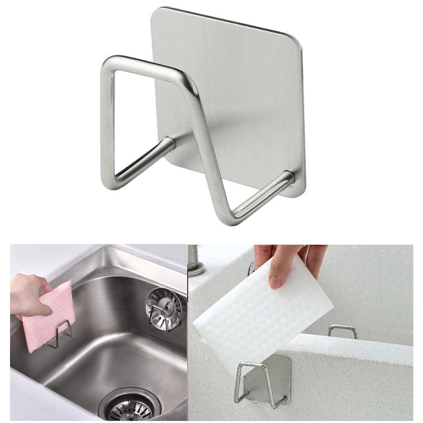 🇲🇾🐻Stainless Steel Hook SPONGE DRAIN HOLDER Wall Sink Drain Drying Rack ...