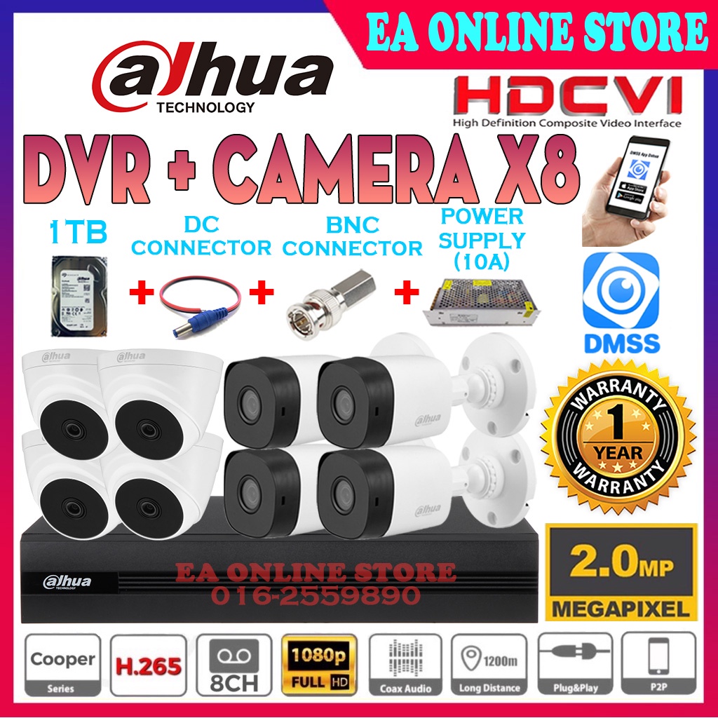 DAHUA CCTV 2.0MP 8-CHANNEL SET FULL HD 1080P 2MP CCTV 8CH DVR + Camera ...