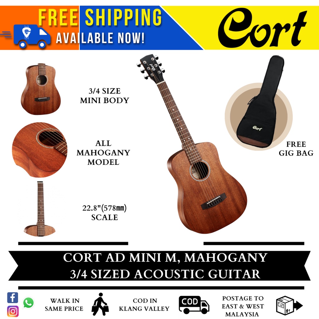 CORT AD Mini M Mahogany 36inch 3/4 Sized Acoustic Guitar with Gig Bag ...