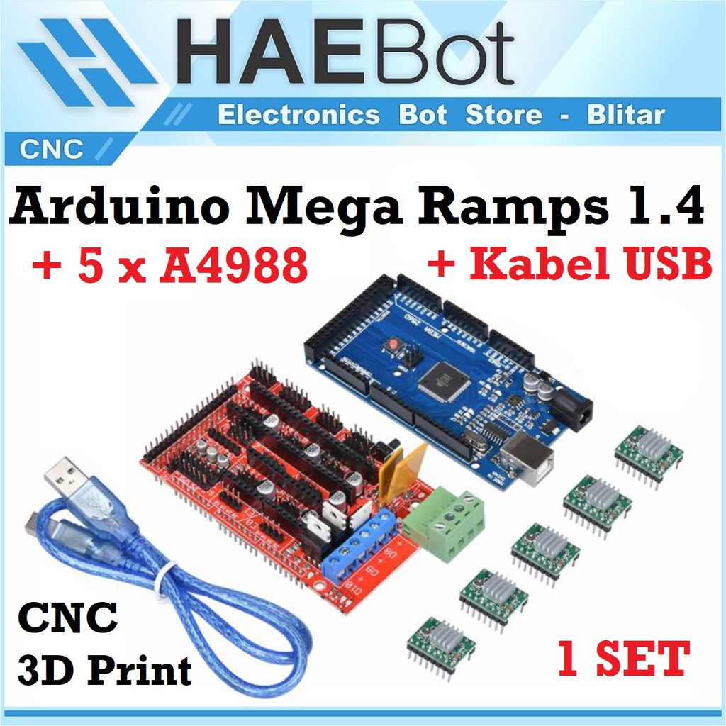 MESIN [HAEBOT] Arduinoo Mega Ramps 1.4 Shield 5 A4988 Motor Driver CNC ...