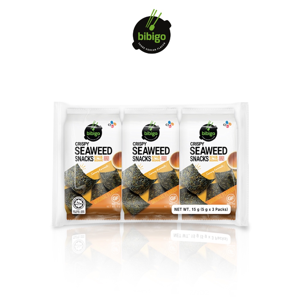CJ Bibigo Crispy Seaweed Original Flavour 15g(5g x 3 Packs) with Sesame, Savoury & Aromatic ...