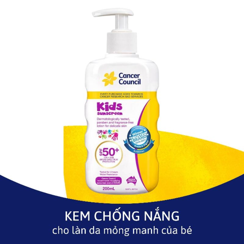 Cancer Council Kids SPF50+ / PA++ + 200ml Sunscreen (For Children ...