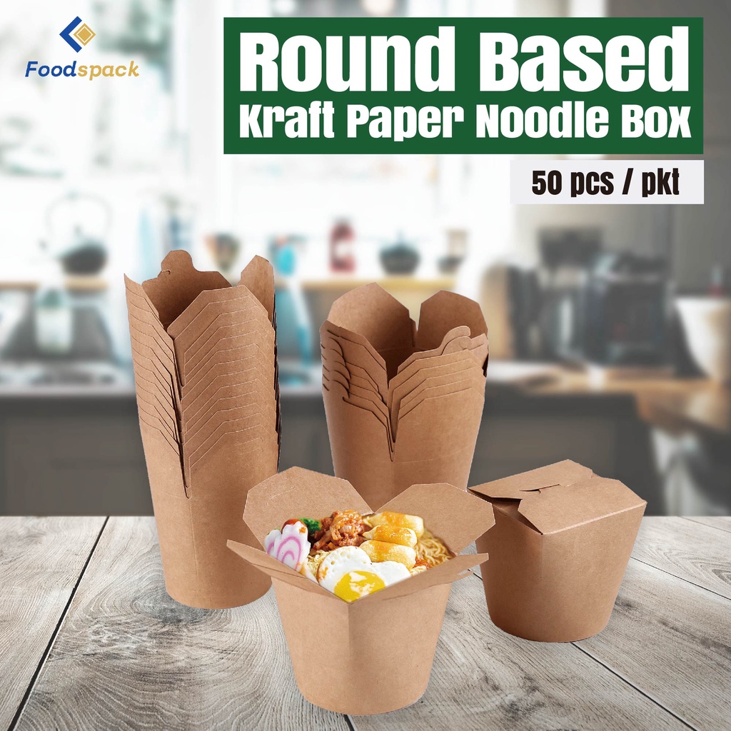 (50pcs/pkt) 16oz Round Based Kraft Paper Noodle Box/Takeaway food box ...