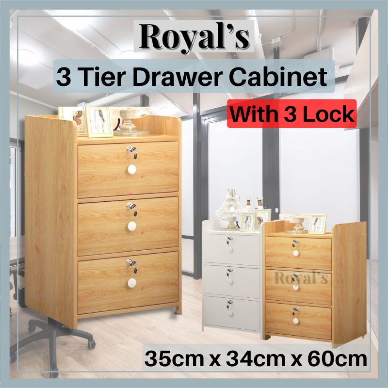 ROYAL'S 3 Tier Modern Bedside Cabinet with Lock Drawer Bedside Table ...