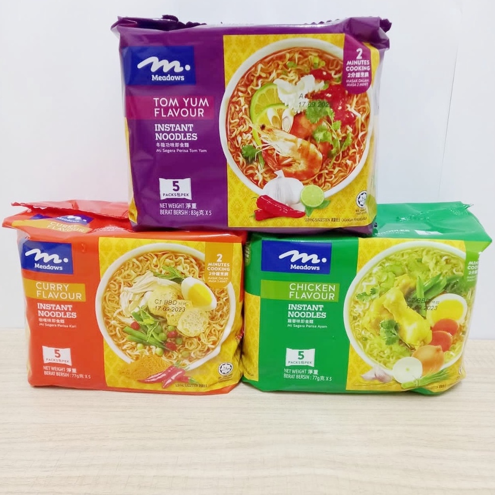 Meadows Instant Noodles Chicken / Curry ( (77g x 5 packs) & Tom Yum ...