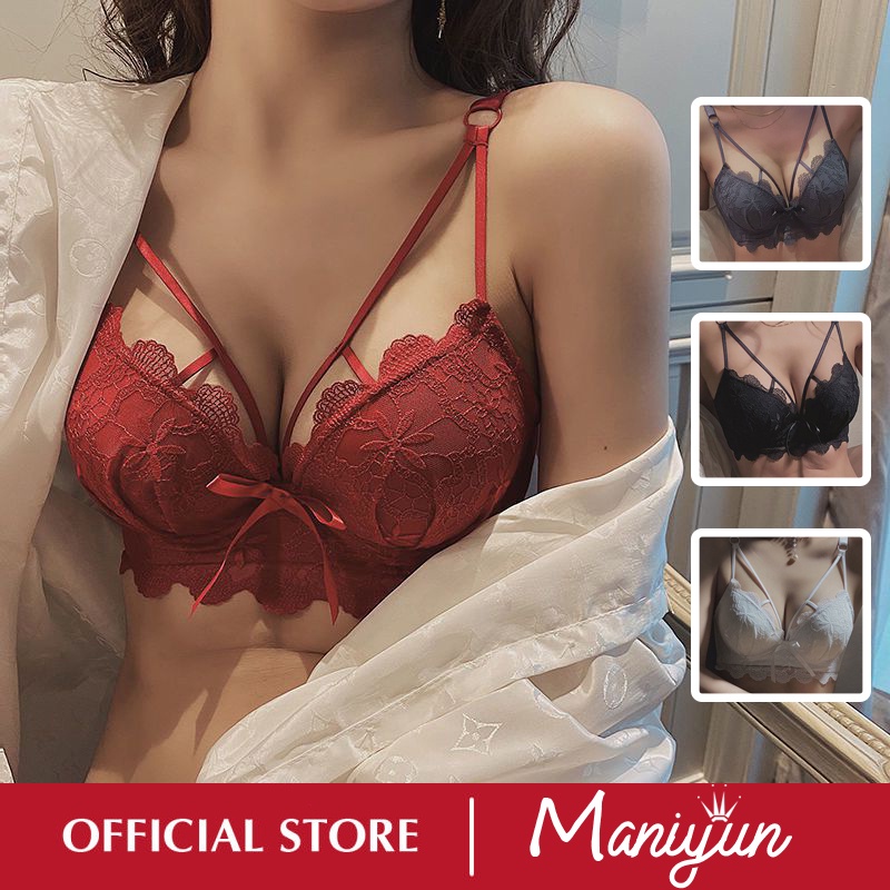 Maniyun Sexy Lace Deep V Push Up Bra Women Comfort Soft Wireless Gather