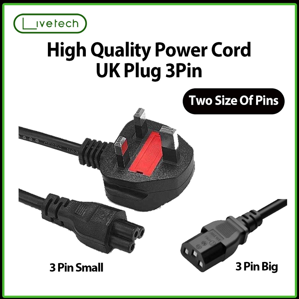 LiveTech 3 Pin Uk Power Cord Cable With Fuse For Pc Computer Monitor 1 ...