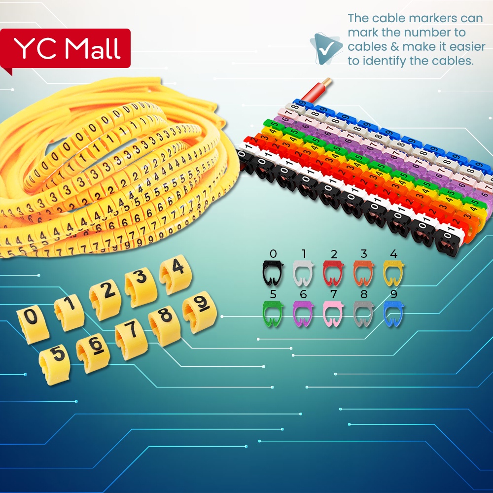 Cable Marker Numbering 0-9 Yellow 200Pcs / Colourful 100Pcs | Shopee ...