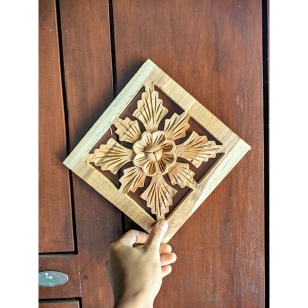 KAYU HIASAN DINDING Teak wood carved wall decoration loster filling ...
