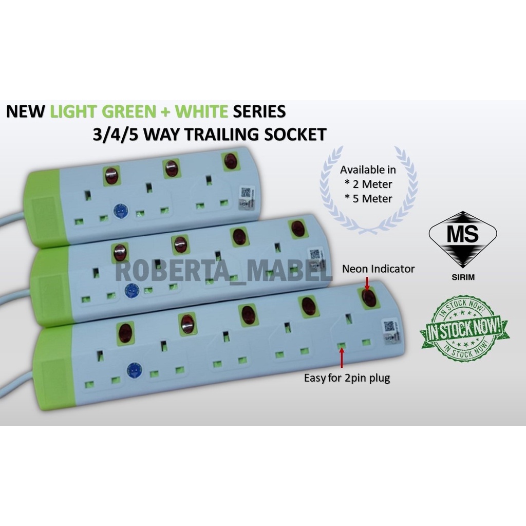 Socket Extension Plug Socket Trailing Socket 2 Gang 3 Gang 4 Gang 5 Gang 2 Meter 5 Meter Sirim