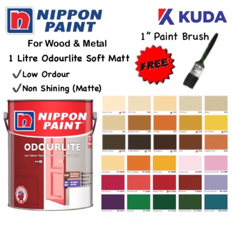 1L NIPPON Odourlite Soft Matt Finish for Wood & Metal Cat Tak Kilat ...