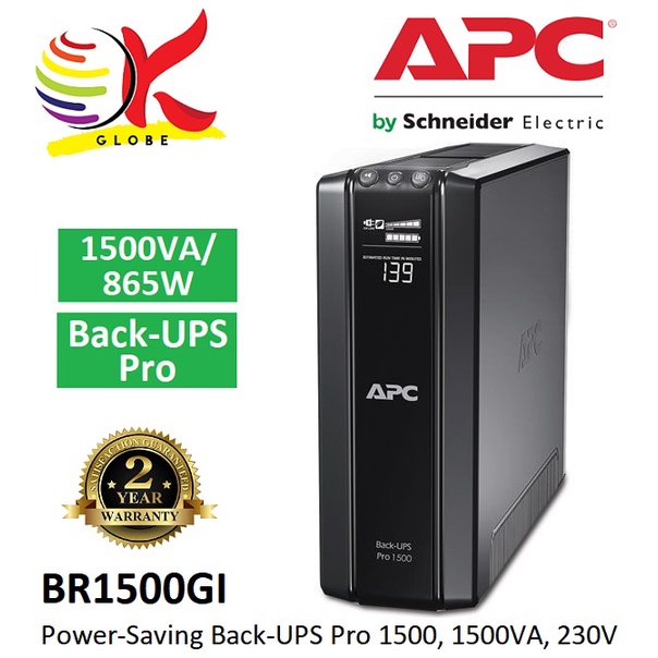 APC UPS BR1500GI 1500VA, 865W, 230V BACK-UPS PRO AVR WITH BATTERY BACKUP, 10 IEC OUTLETS ...