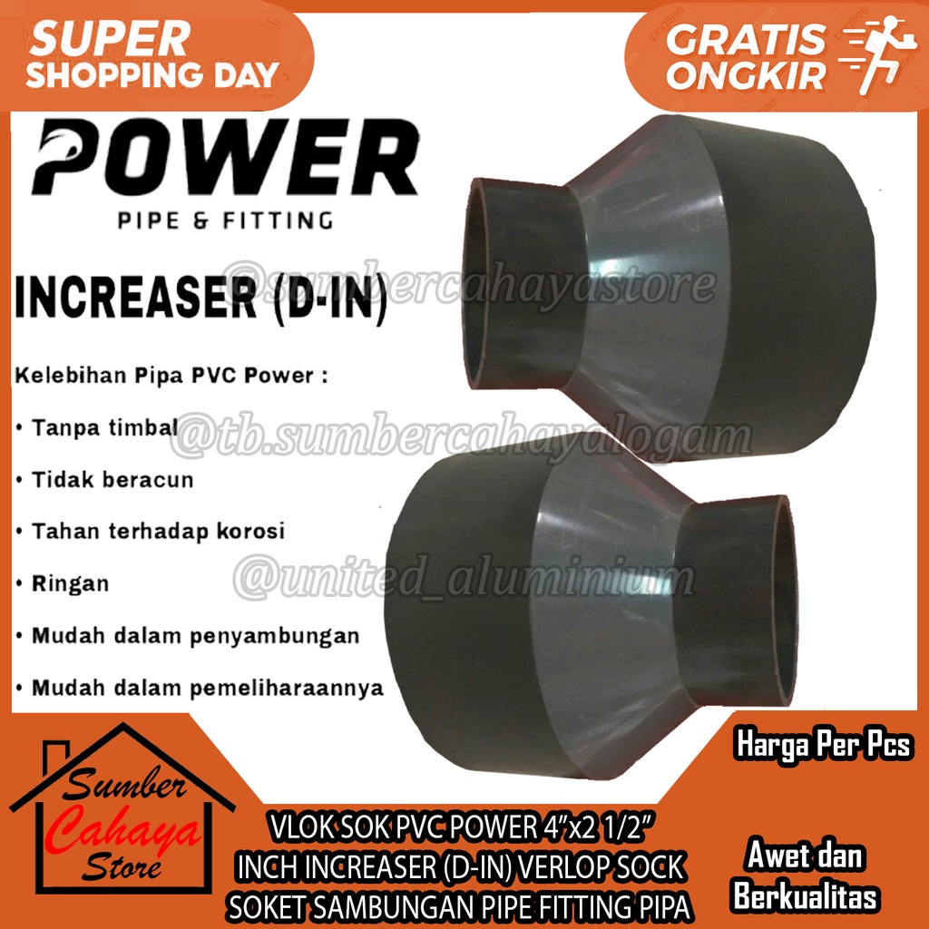 FLOKSOK FLOKSOCK VLOKSOCK VLOK SOK PVC POWER 4"x2 1/2" INCH INCREASER ...