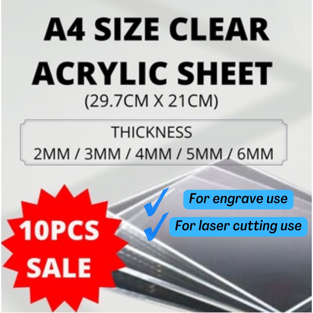 PALING MURAH!! CHEAPEST!! 10pcs A4 & A5 Size Clear Acrylic Sheets 2MM ...