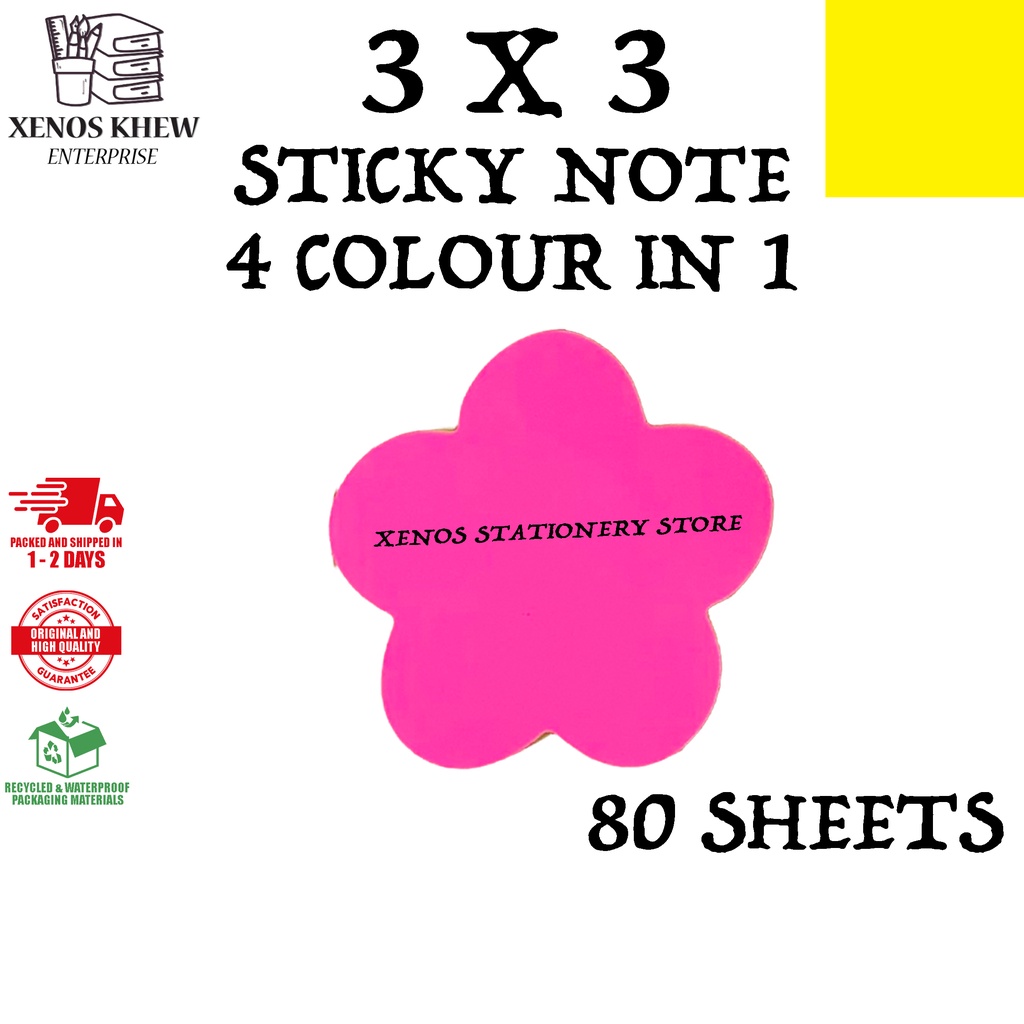 STICKY NOTE 3" X 3" (VARIOUS SHAPE / 4 COLOUR) (READY STOCK) | Shopee ...