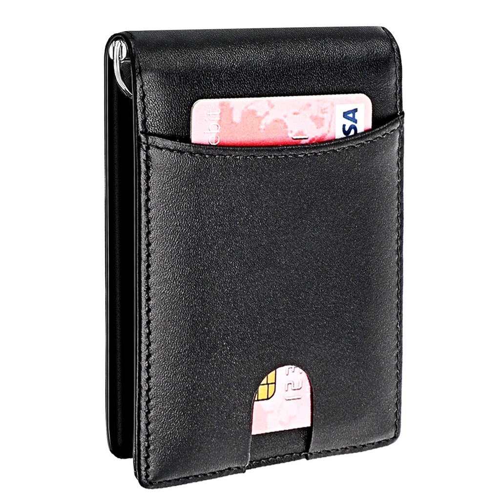 Genuine Leather Carbon Fiber Small Money Clip Wallet For Men RFID ...
