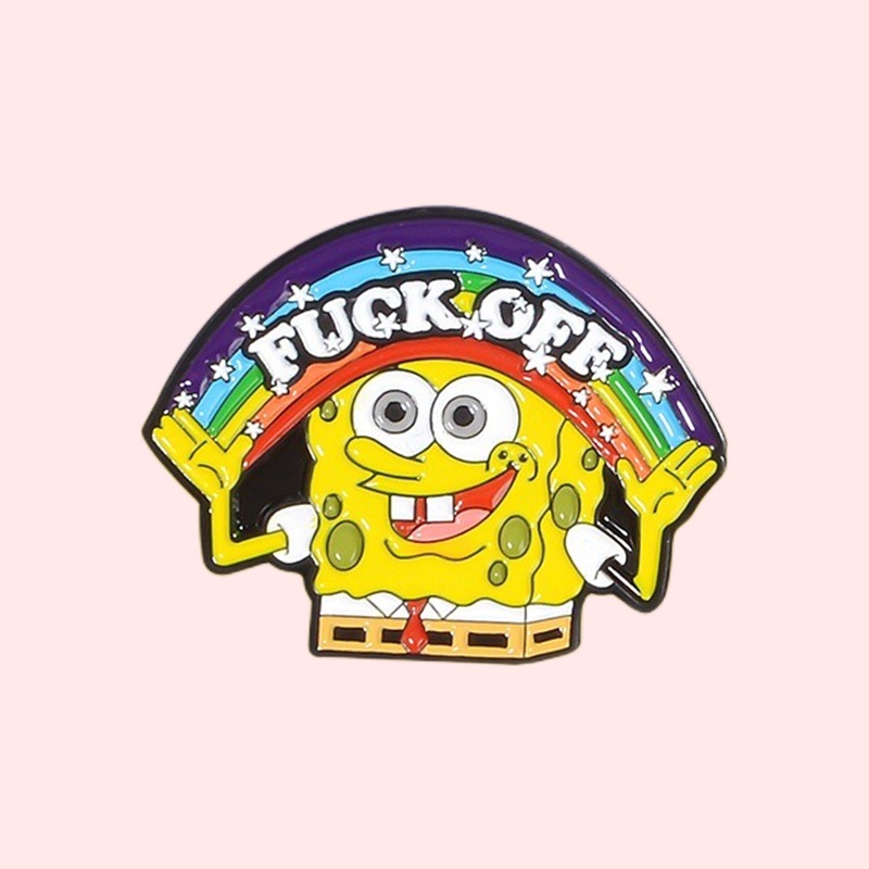Spongebob Enamel Pin Rainbow Banner Lettering Spongebob Brooch Funny ...