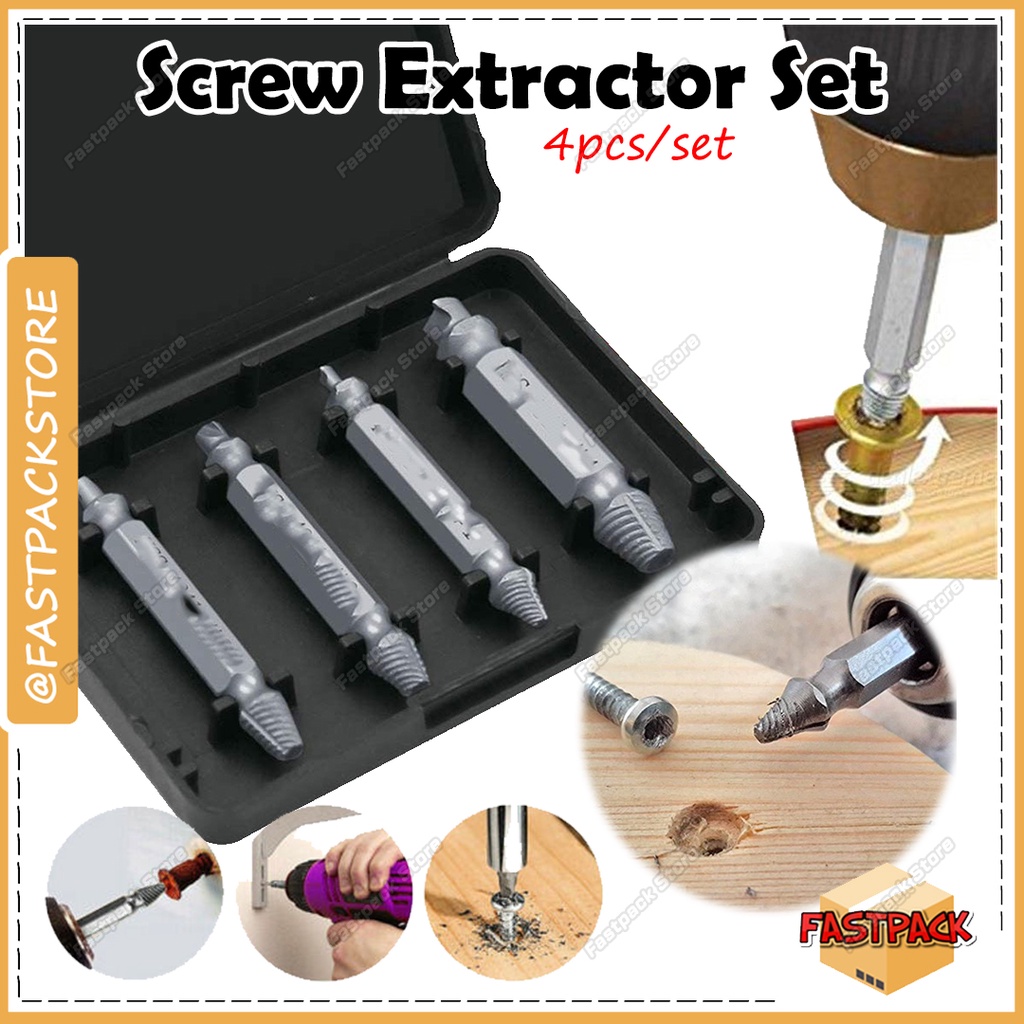 4pcs Screw Extractor Remove Damage Screws Broken Steel Bolt Screw ...