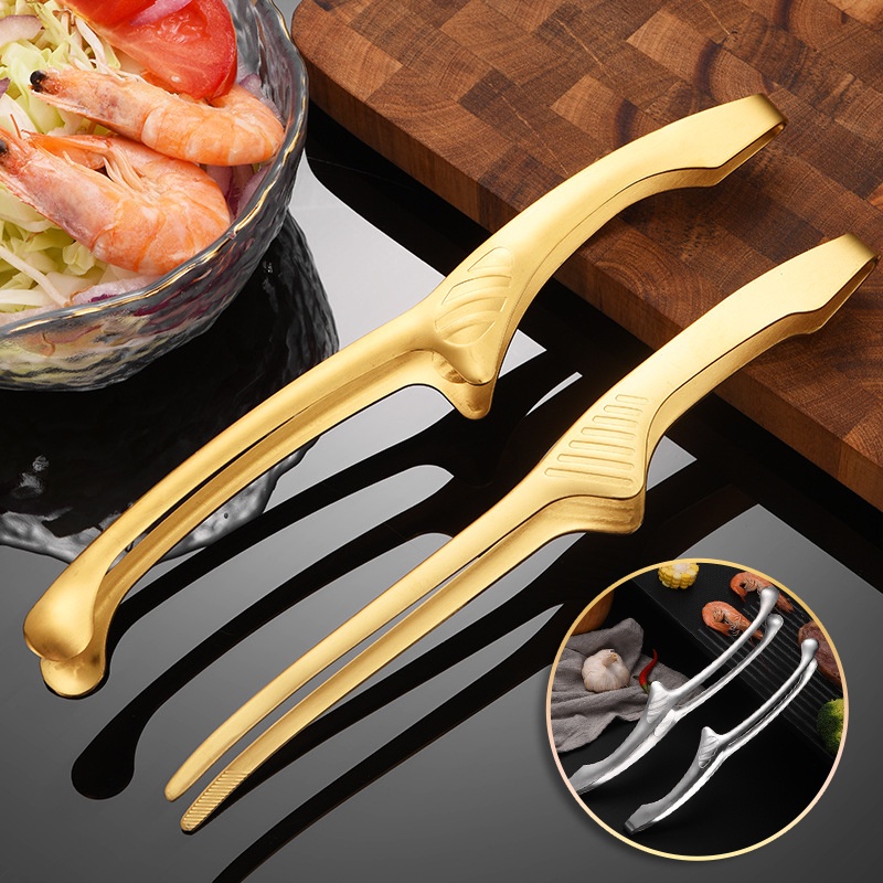 1pc 430 Stainless Steel Golden Food Tongs Japanese Barbecue Korean ...