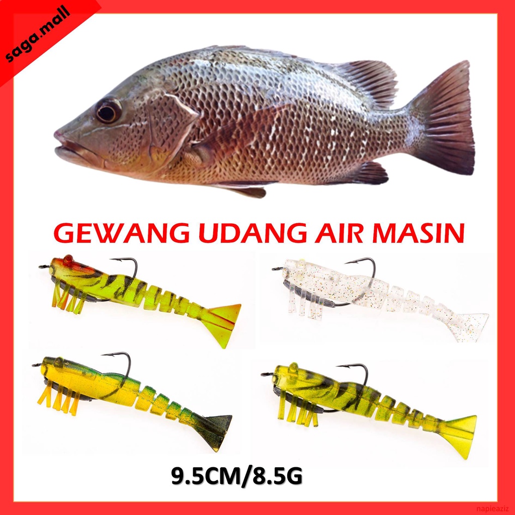 Umpan Udang Tiruan Gewang Casting Siakap Merah MJ Soft Plastic Lure ...