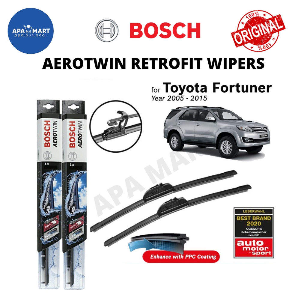 Genuine Bosch Aerotwin Retrofit U Hook Wiper Set for Toyota Fortuner 1st Gen (Year 2005-2015 ...
