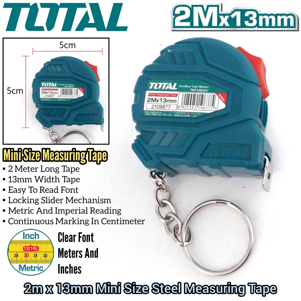 TOTAL 2M X 13MM MINI SMALL STEEL MEASURING TAPE | Shopee Malaysia