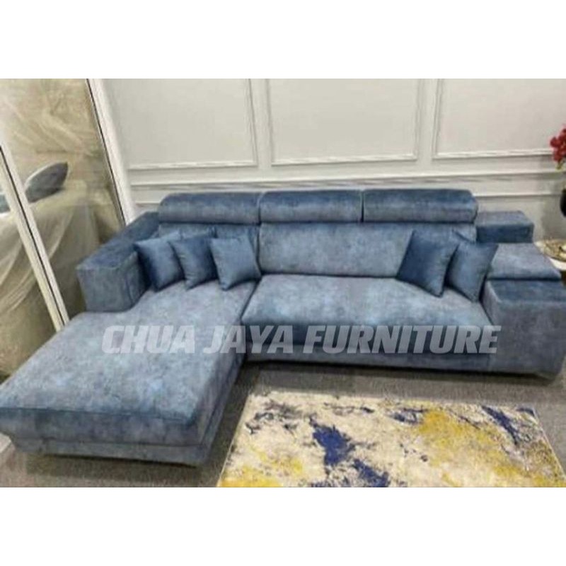 (SOFA L 2302 ）(CHUA JAYA) New Modern SOFA L SHAPE (MV-VELVET PREMIUM ...