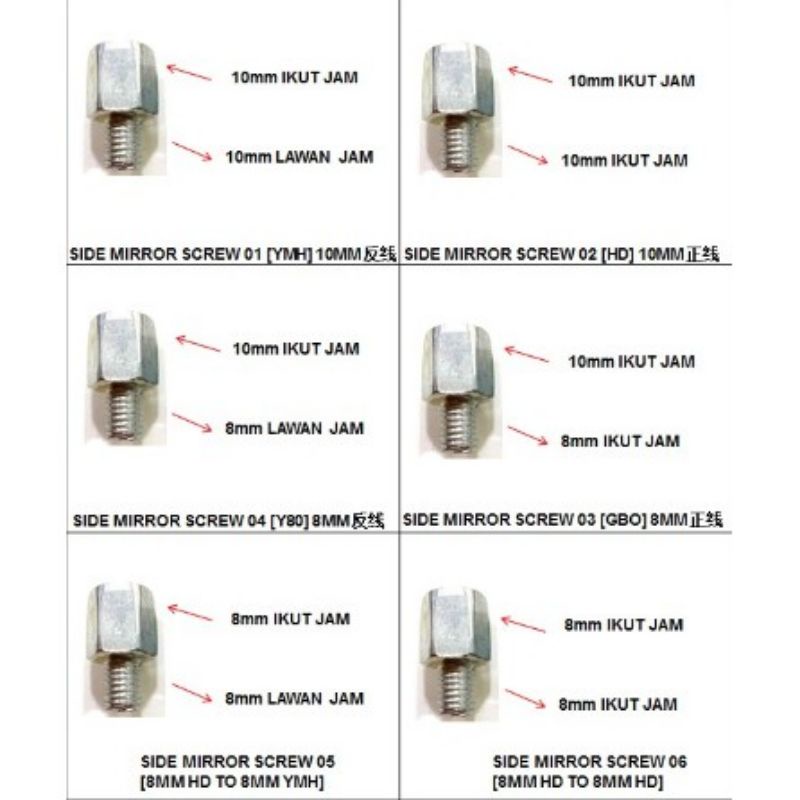 Side Mirror Screw Adaptor Bolts Nut 10MM Honda Yamaha Universal ...