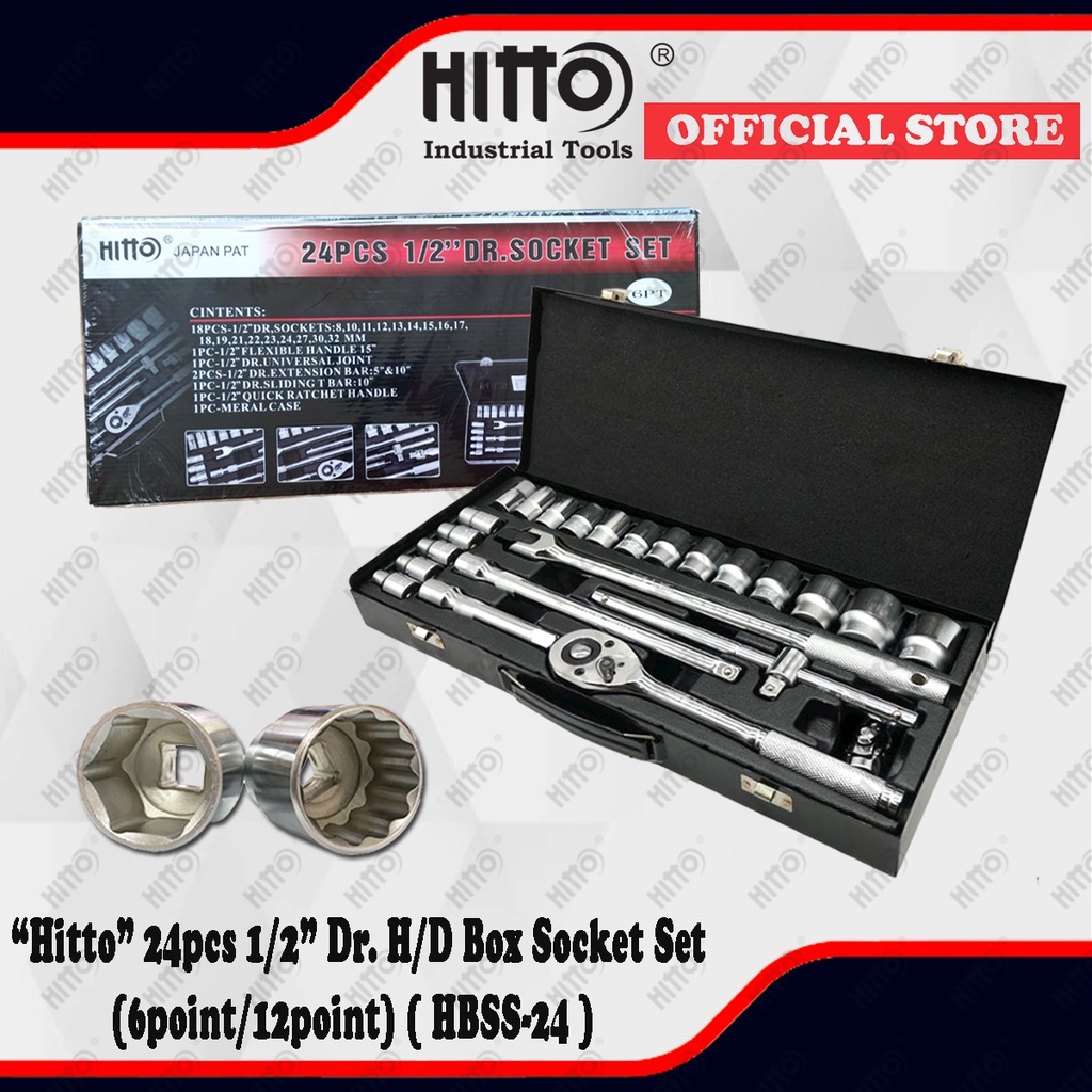 [ HITTO ] 1/2” x 24Pcs Chrome Vanadium Steel Box Socket Set Tool Box ...