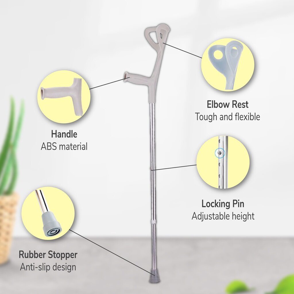 Crutch Adjustable Height Antislip Rubber Handle Lightweight Elbow ...