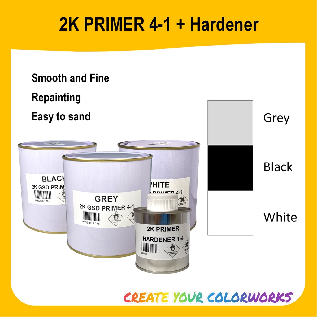 Primer 2K 4:1 Kelabu / Putih / Hitam + Hardener / 2K Undercoat Primer ...