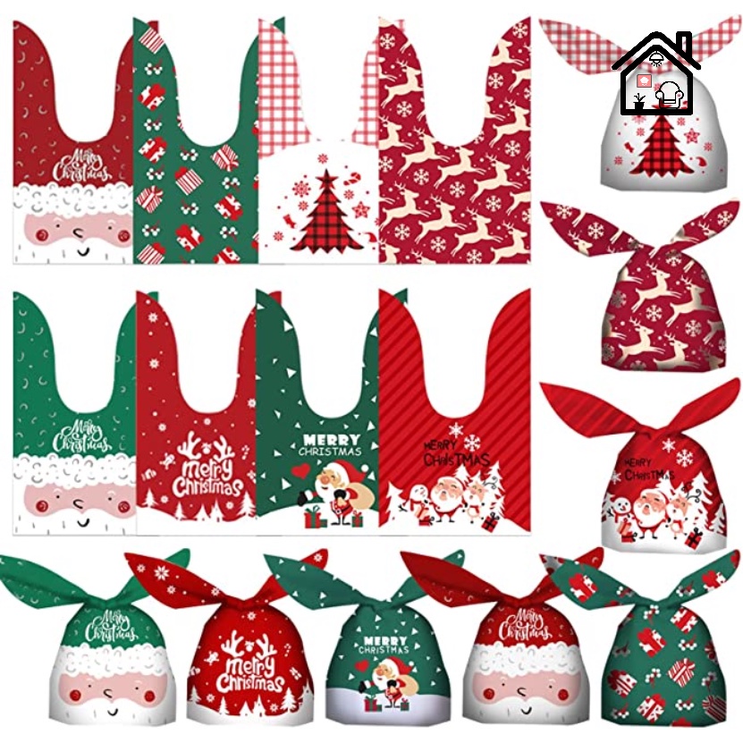 50 Pcs Christmas Rabbit Ear Shaped Plastic Gift Packaging Bags for ...